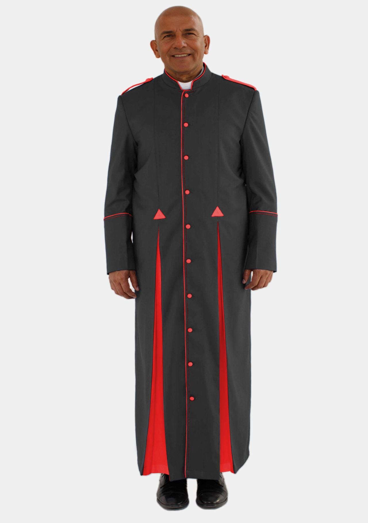 Men’s Clergy Robe Black with Striking Red Contrast Shoulder Epaulettes ...