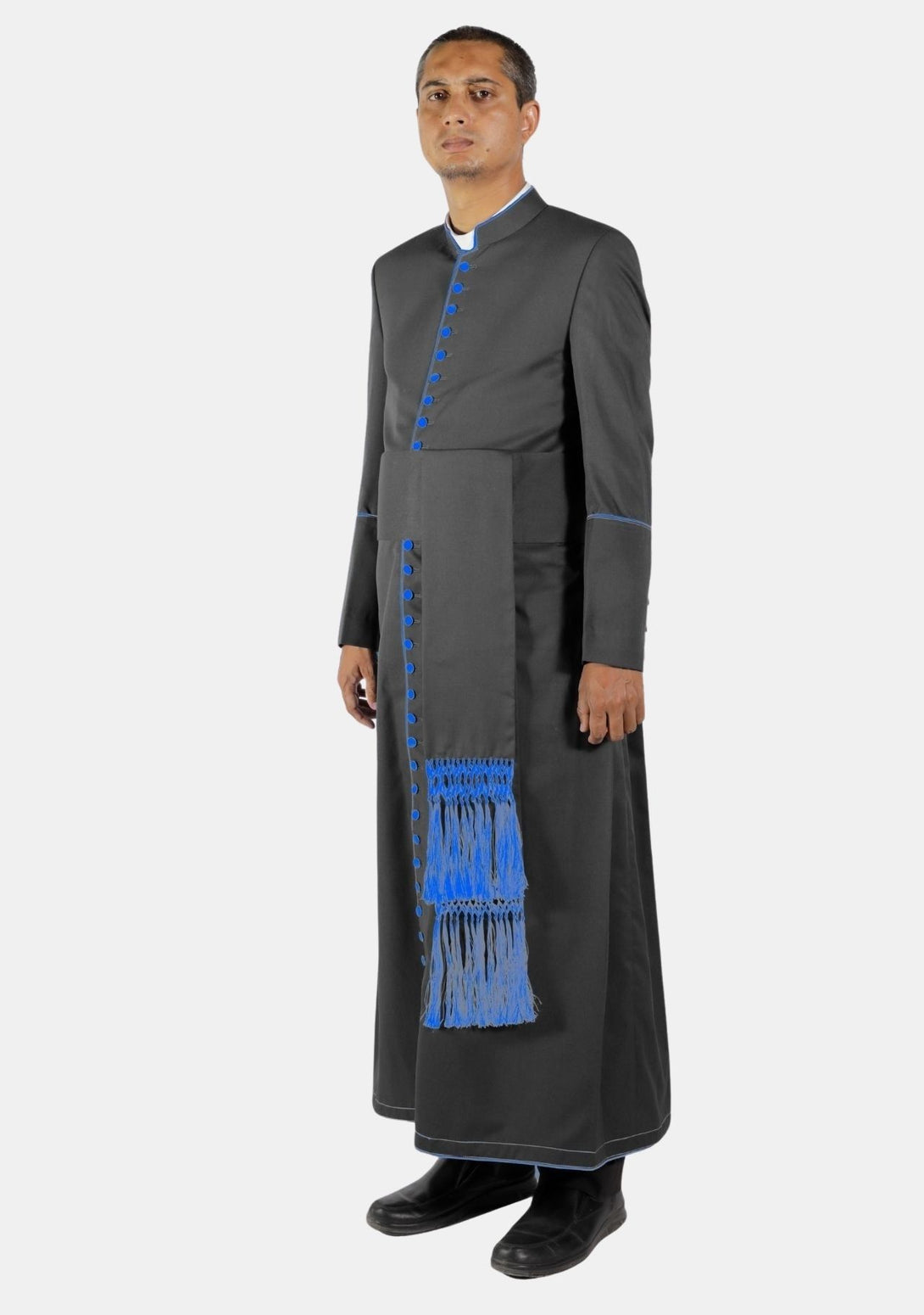 Imperial Black Cassock with Blue Piping | eClergys™
