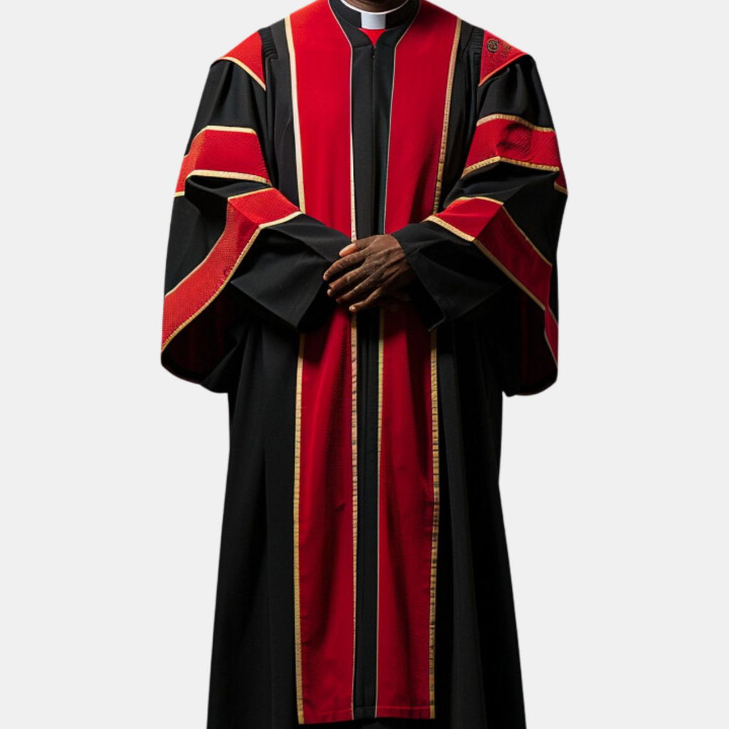 Black Pulpit Robe with Velvet Panels for a Prestigious Look – eClergys