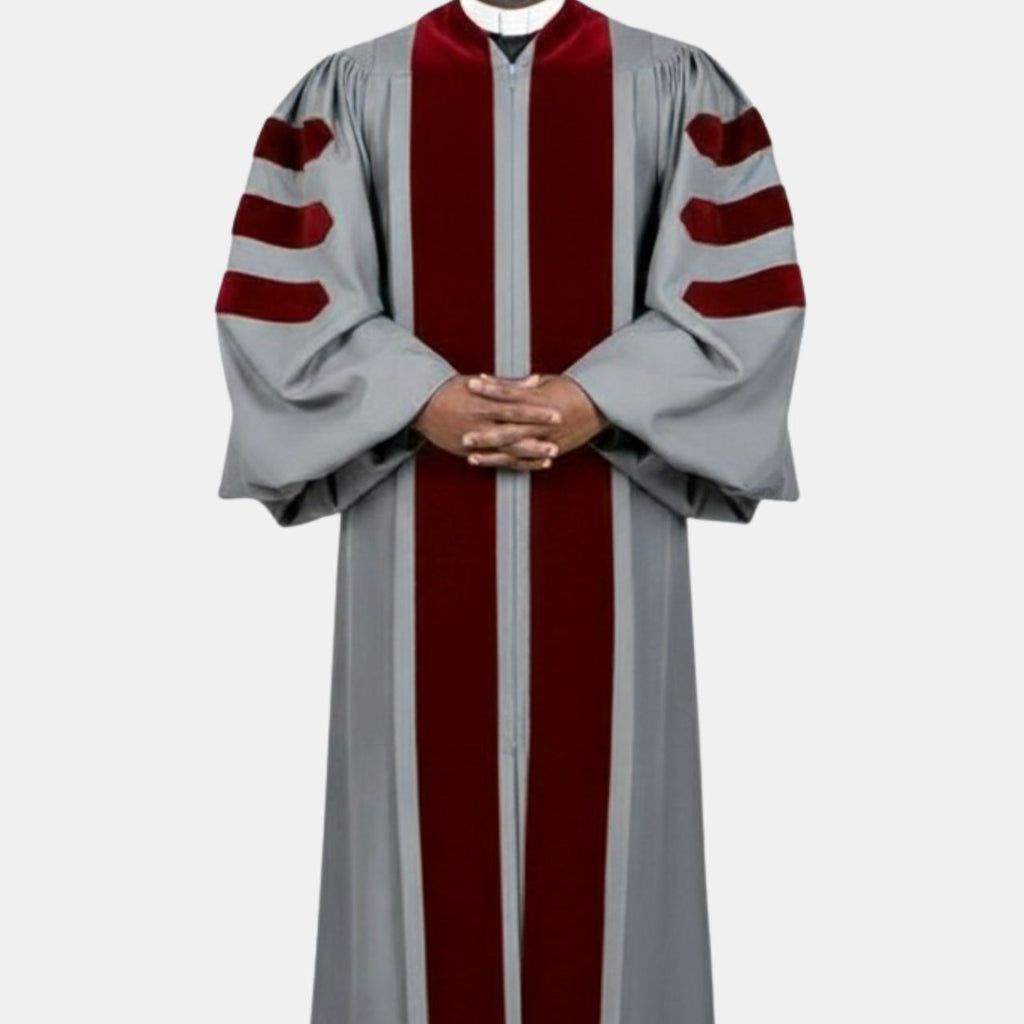Pulpit Robe for Men Gray and Red Doctoral Bars – eClergys