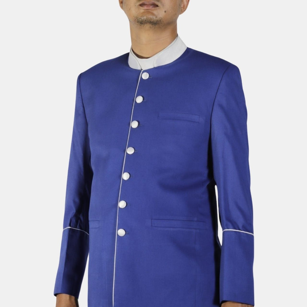 Royal Blue White Trimmed Pastor Jacket with 7 White Front Buttons ...
