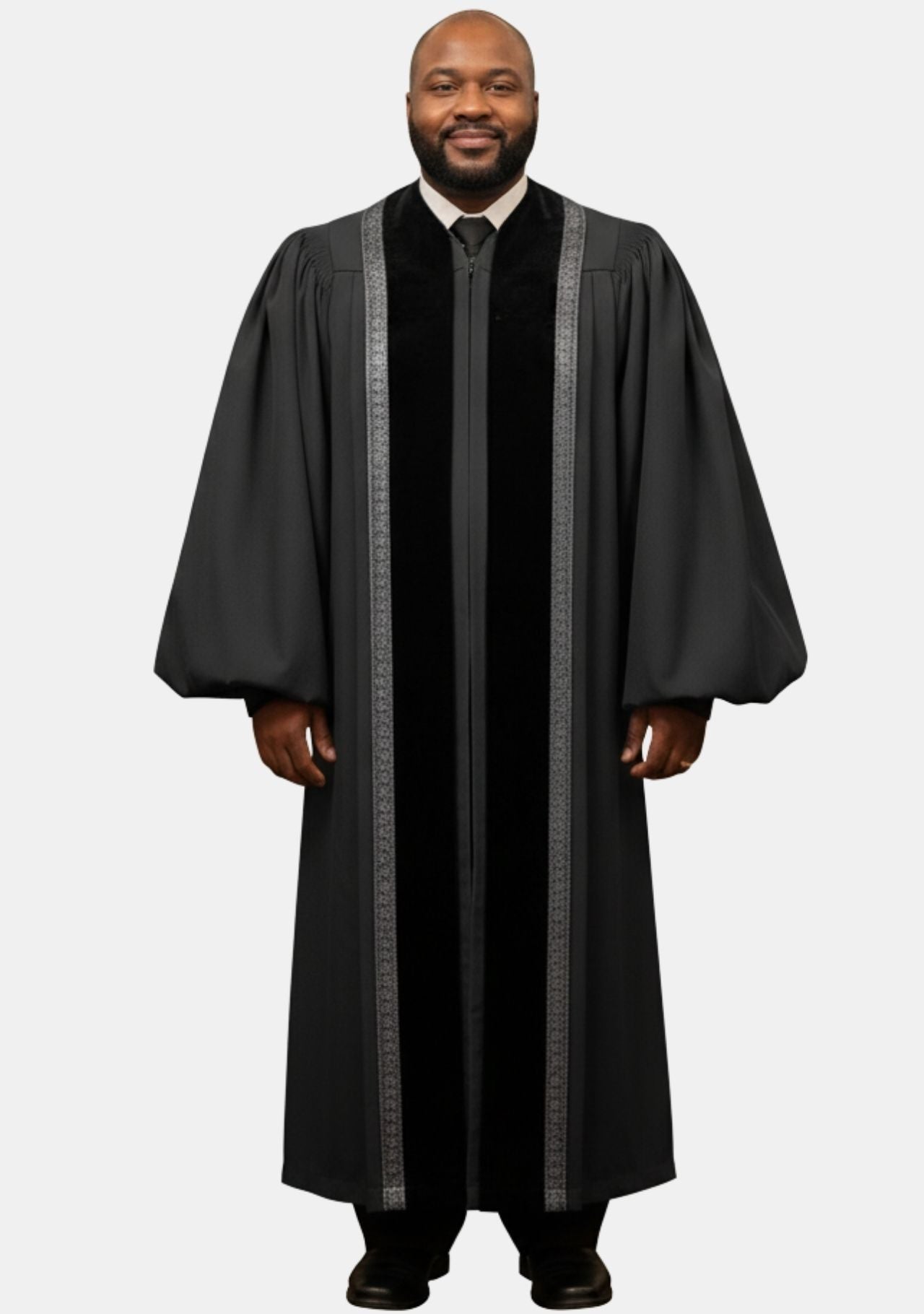 Black Pulpit Robe for Men with Deluxe Velvet Panels – eClergys