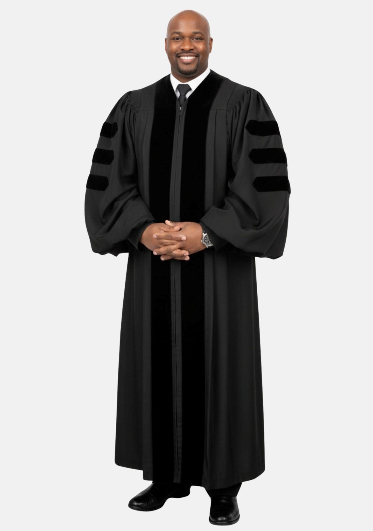 Black Pulpit Robe for Men with Doctoral Bars & Bishop Sleeves – eClergys