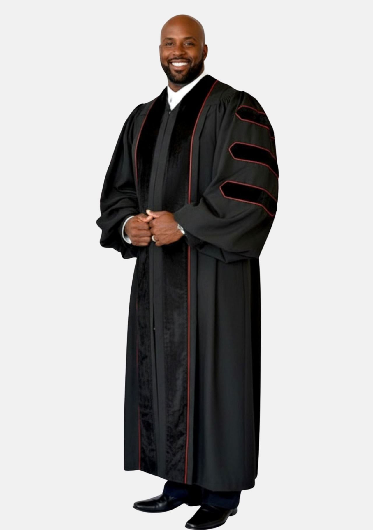 Black-Red Pulpit Robe for Men with Doctoral Bars & Red Contrast – eClergys