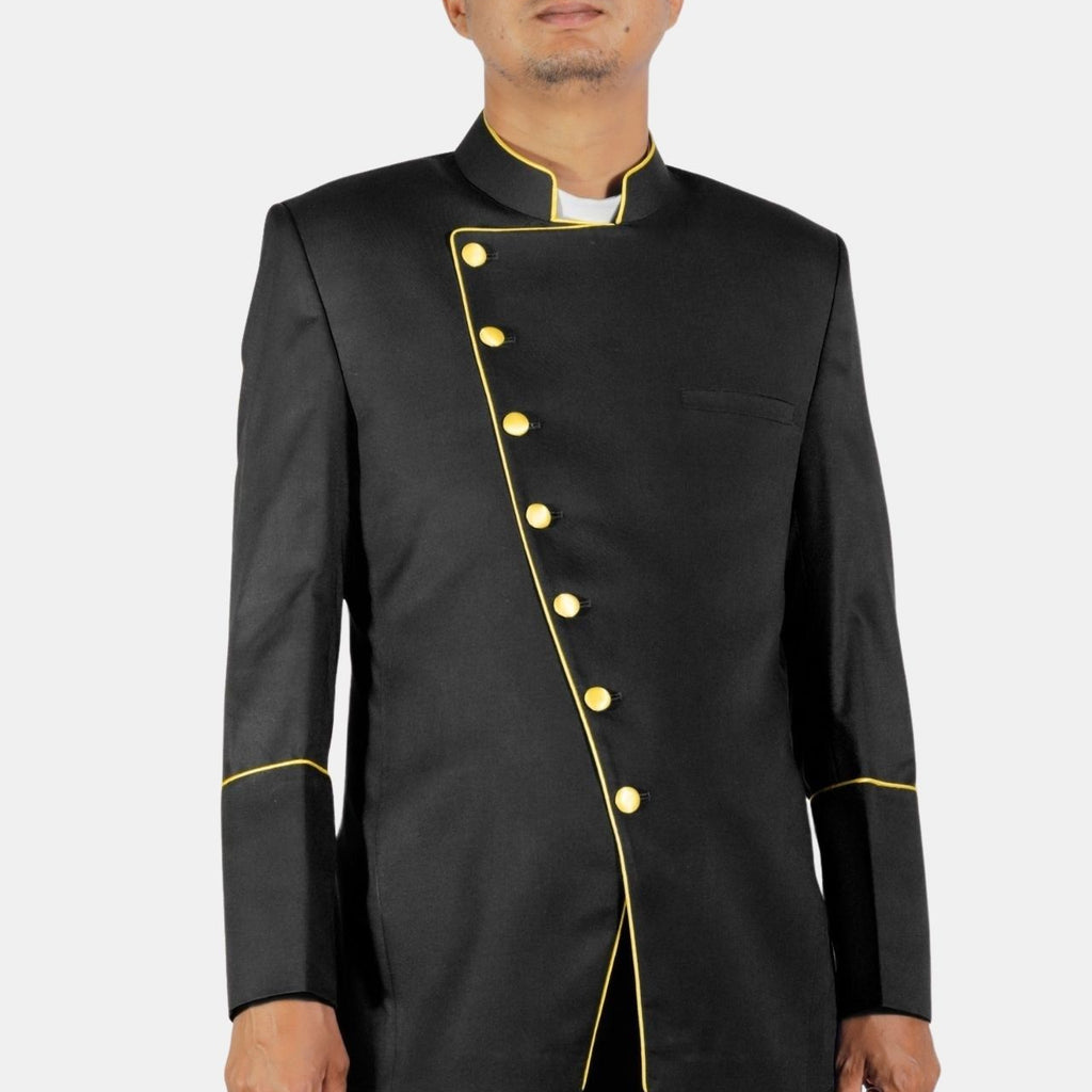 Double Breasted Prophetic Jacket Black With Gold Piping – eClergys