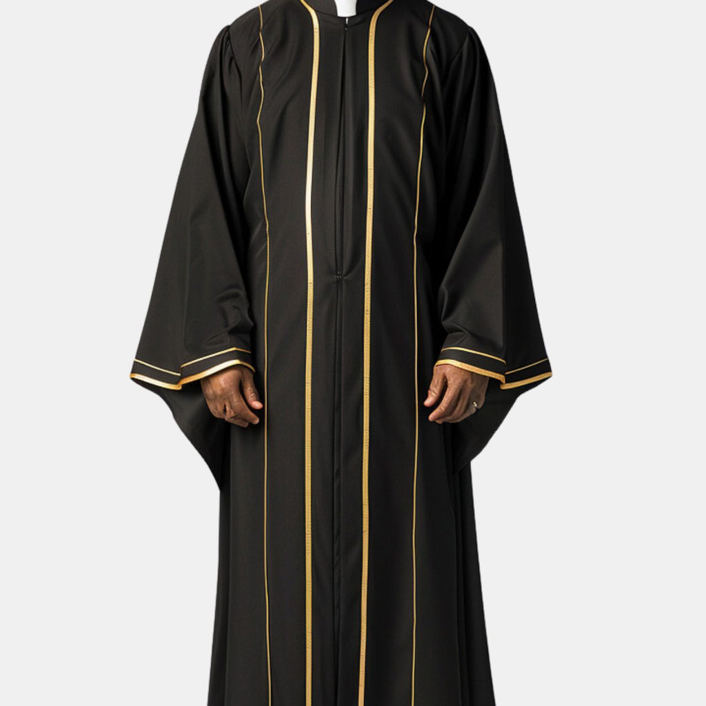 Preacher Pulpit Robe with Mandarin Collar and Gold Trim – eClergys