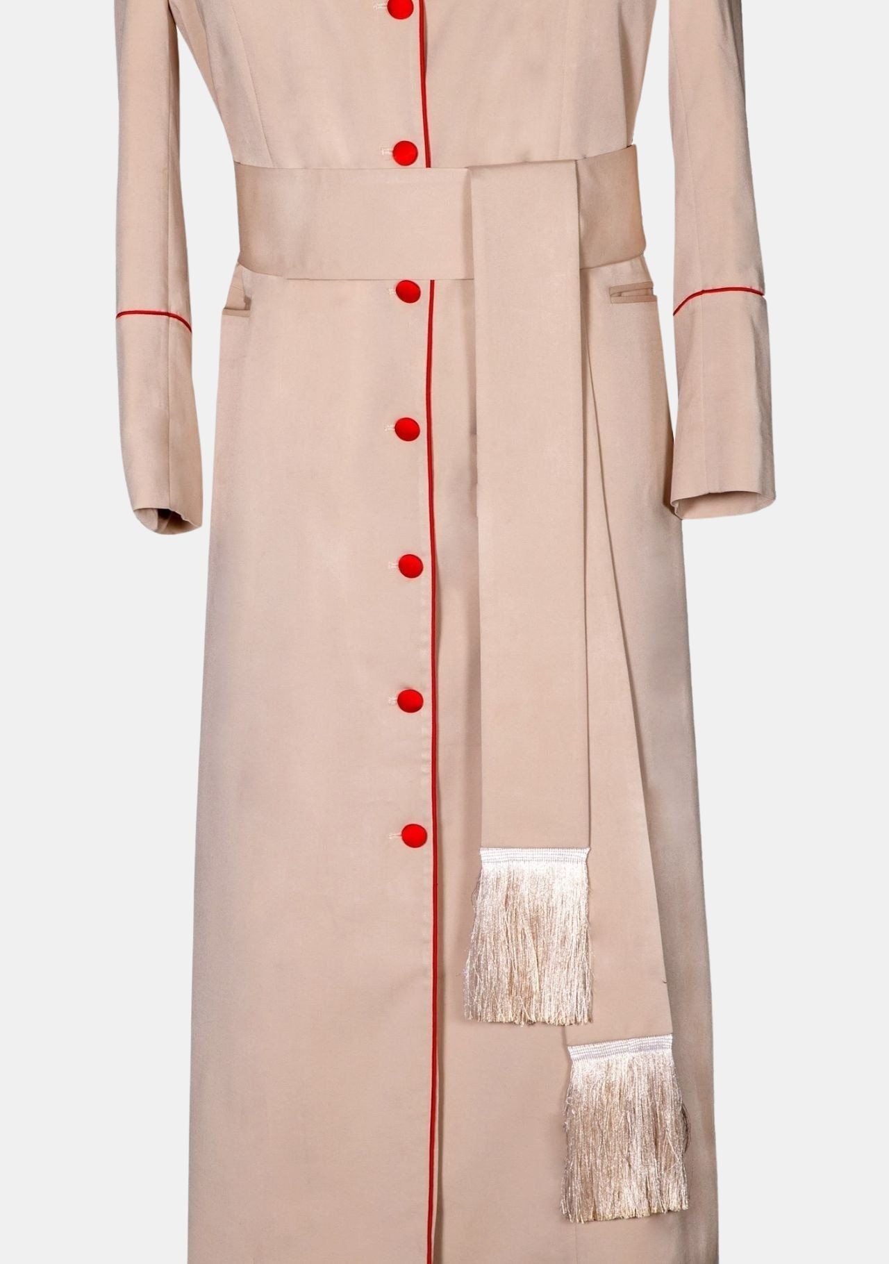 Pink Clergy Robe with Red Trim and Buttons | eClergys™