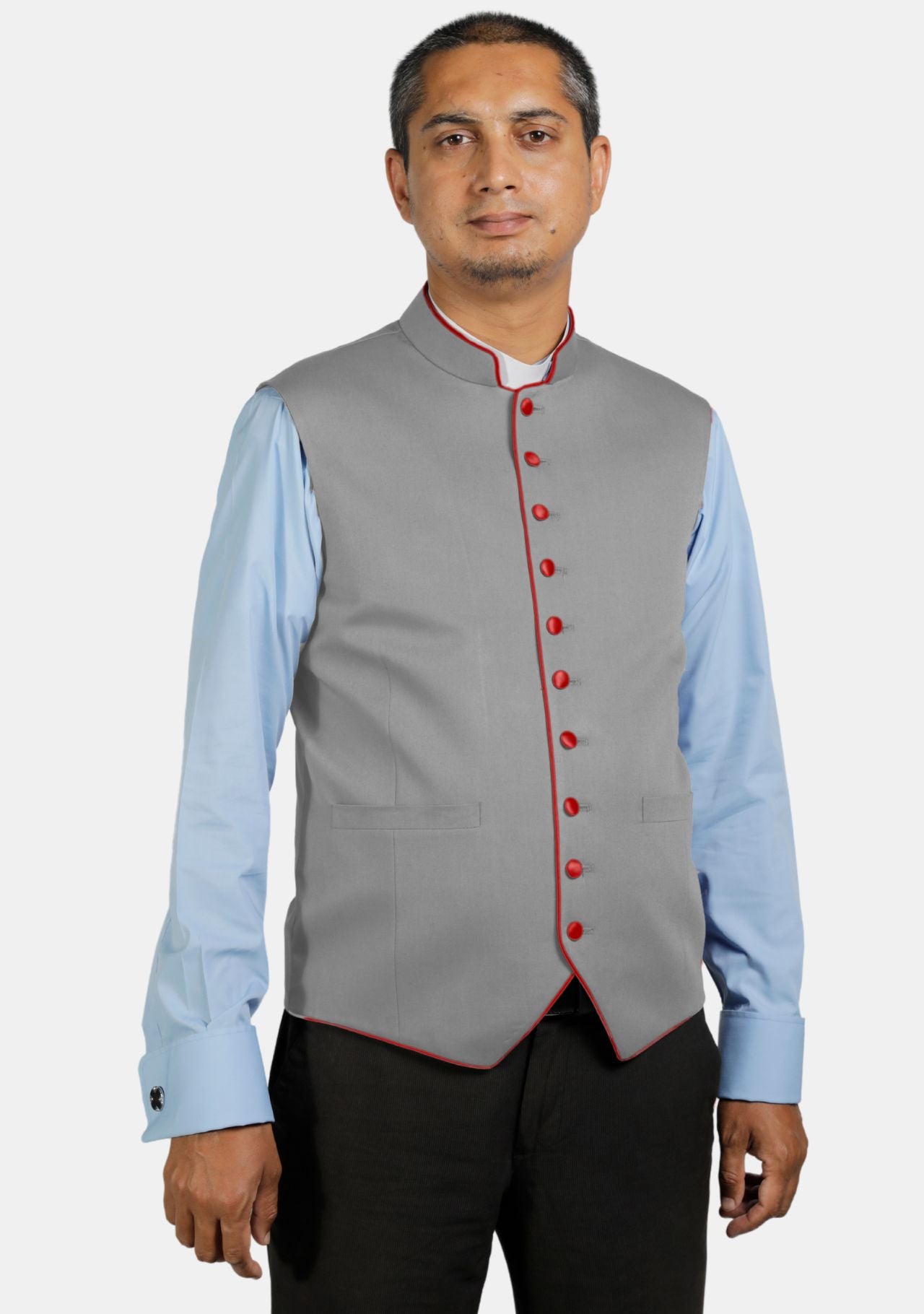 Gray eClergy's Vest with Buttons and Stand-Up Collar – eClergys