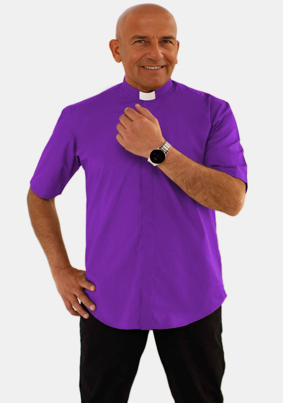 Roman Purple Tab Collar Clergy Shirt Short Sleeve for Men – eClergys