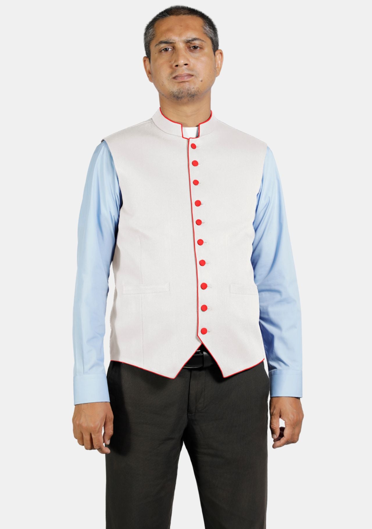 Clerical White Vest with Pockets and Contrast Trim – eClergys