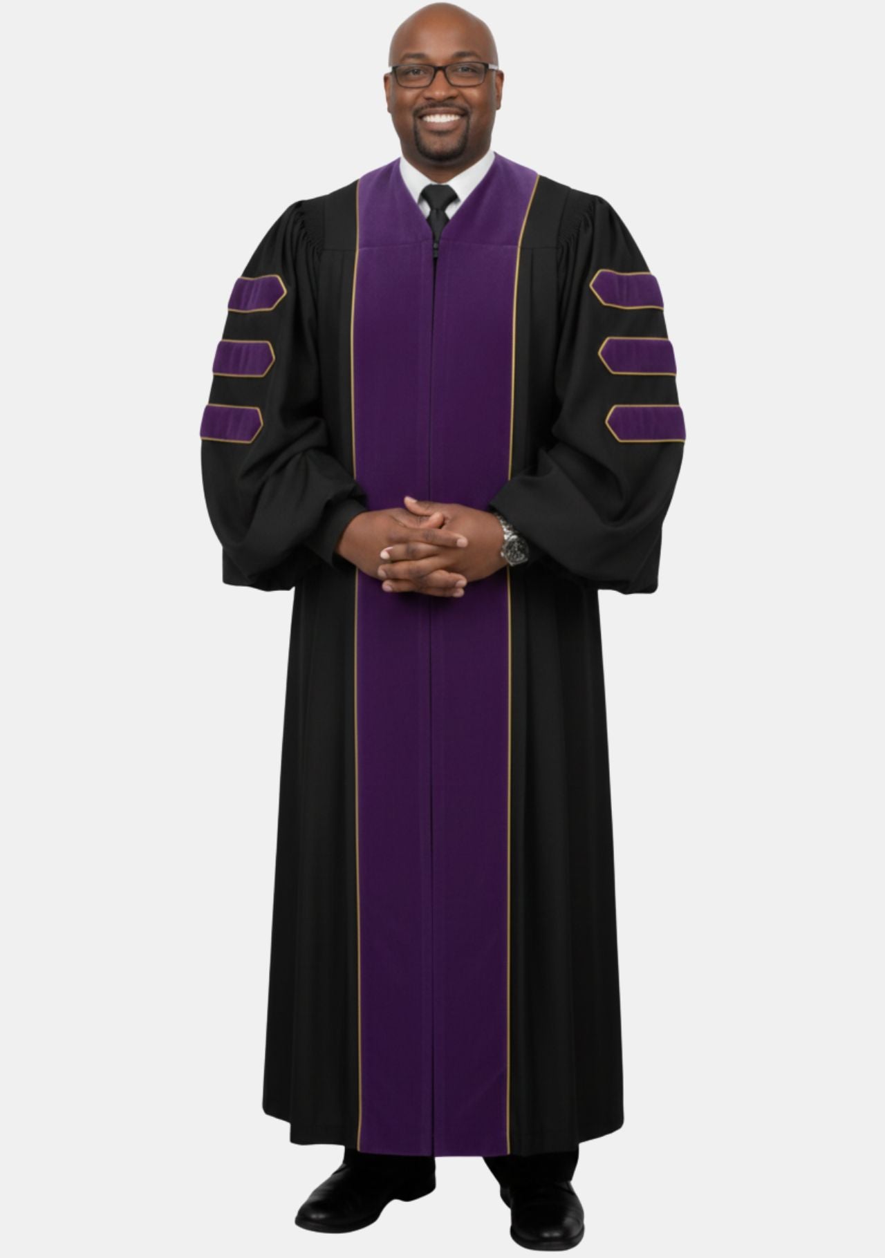 Pulpit Robe for Men Black and Roman Purple Doctoral Bars – eClergys