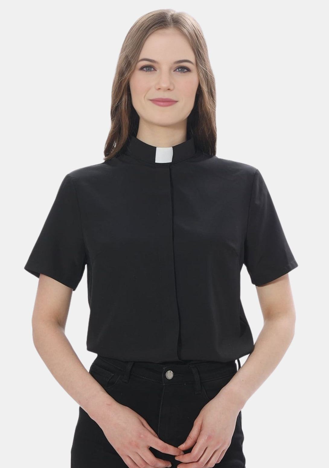 Short Sleeve Tab Collar Female Clergy Shirt Black | eClergys™
