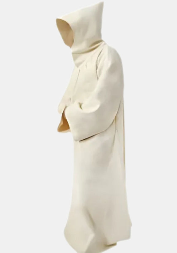 eClergys White Monk Robe with Fixed Hood and Long Tail