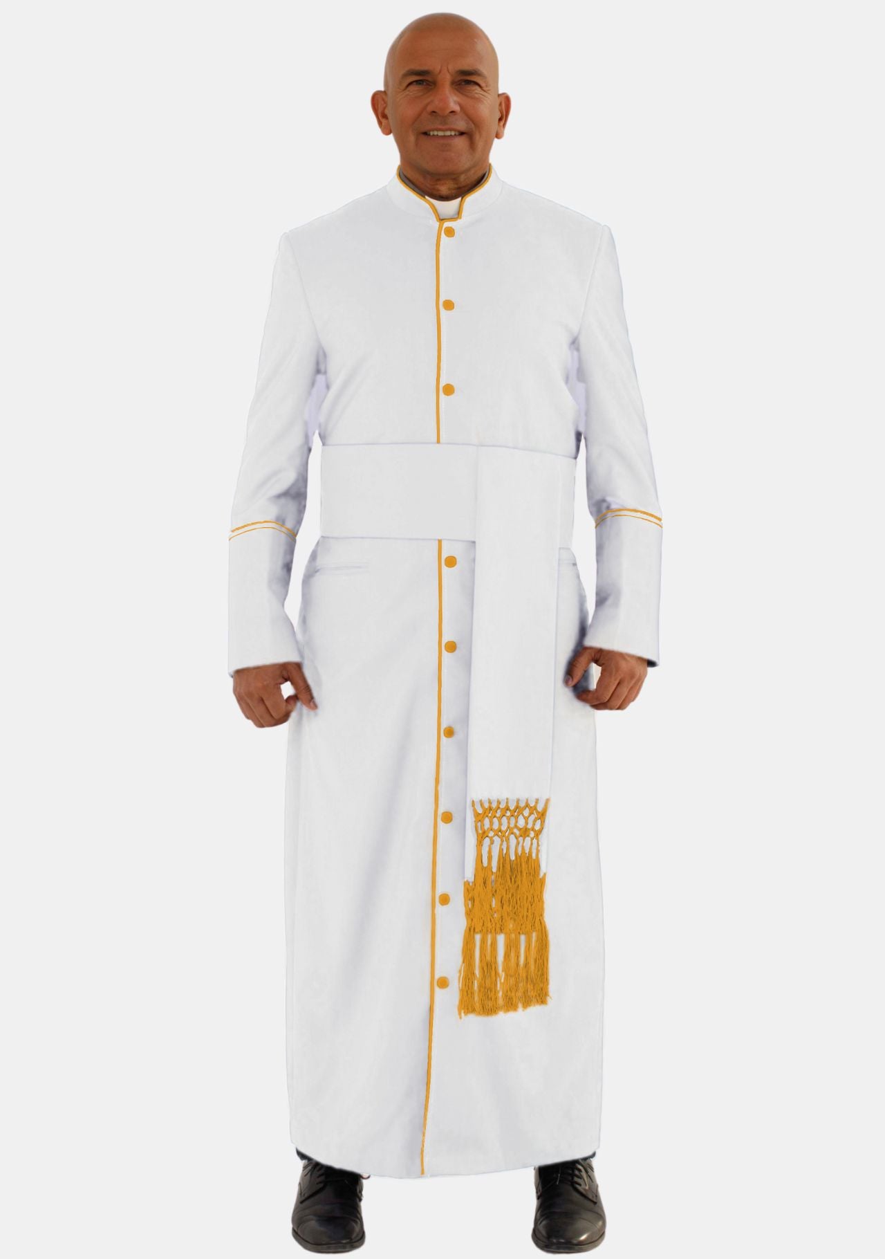 Mens White and Gold Clerical Robe with Pleated Back – eClergys
