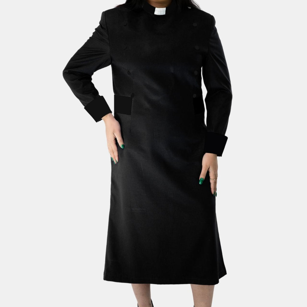 Womens Clergy Dress Black with Designer Buttons – eClergys