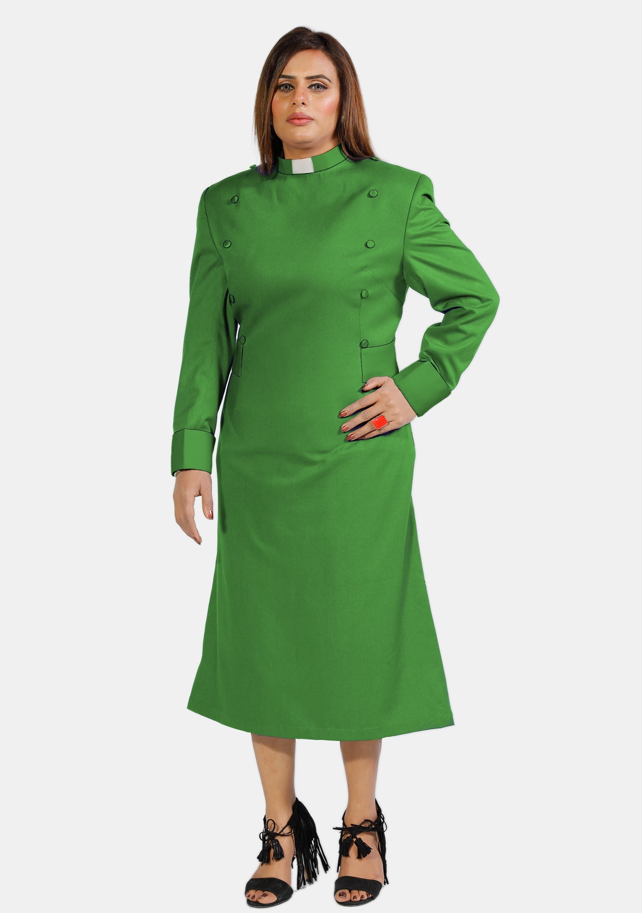 Womens Clergy Dress Green with Designer Buttons | eClergys™
