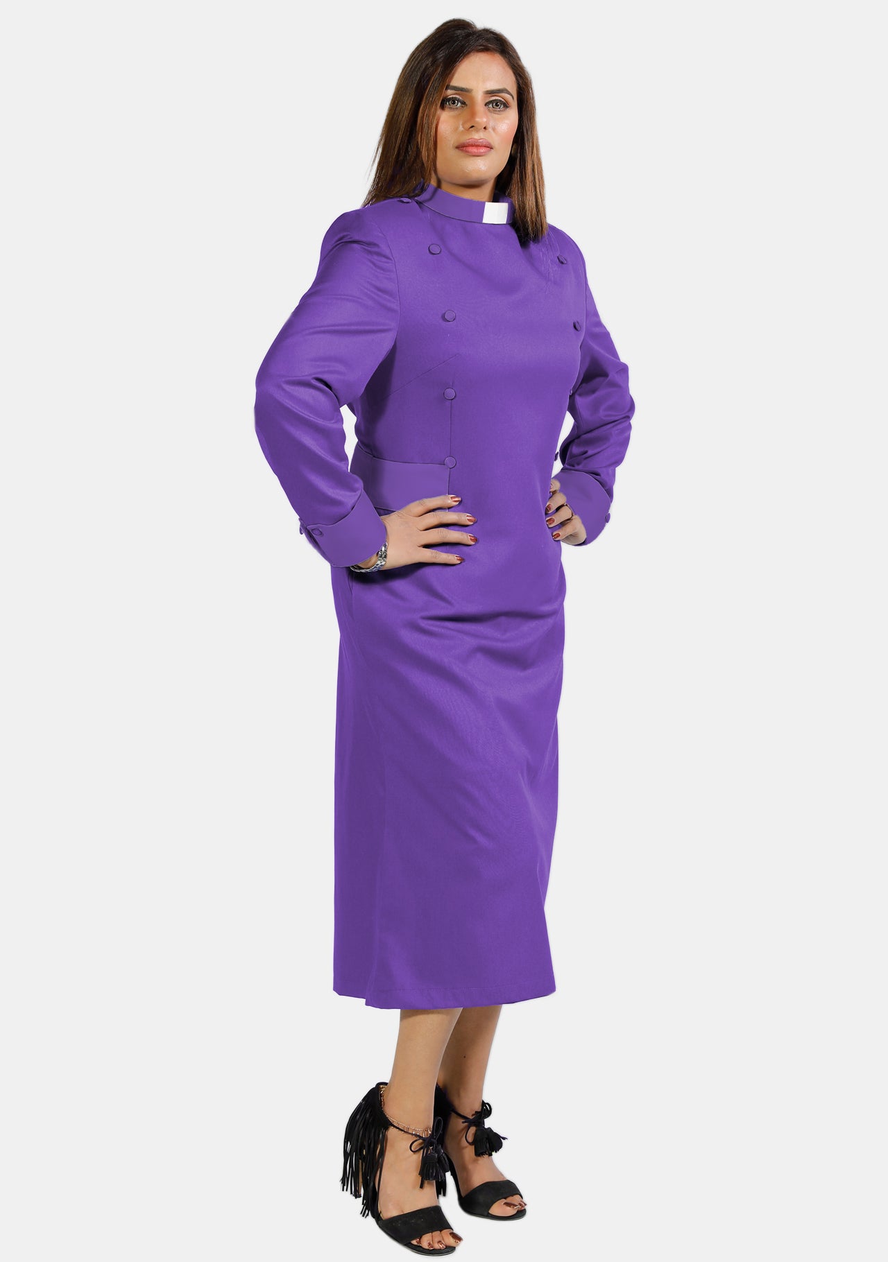 Womens Clergy Dress Roman Purple with Designer Buttons | eClergys™