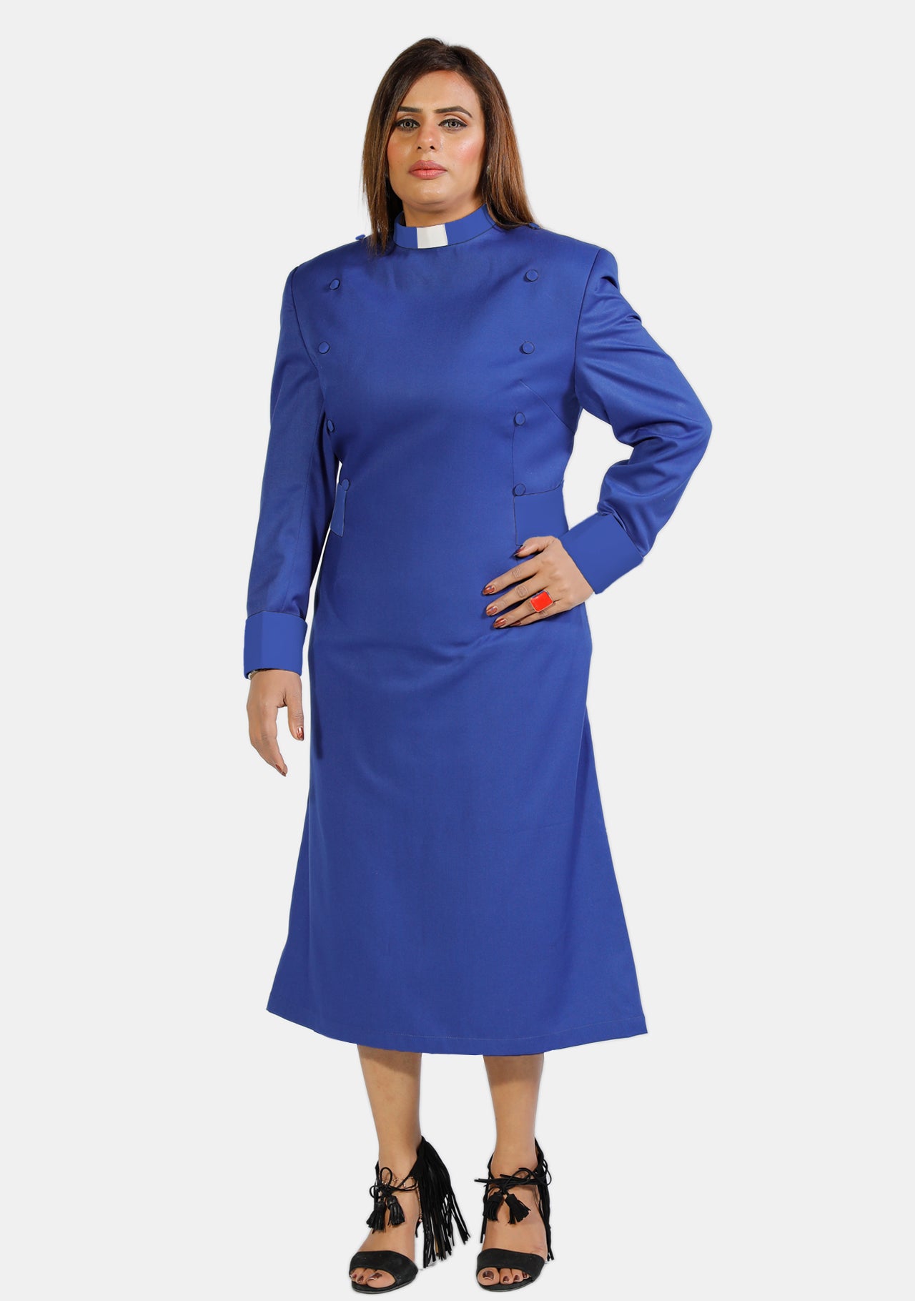 Womens Clergy Dress Royal Blue with Designer Buttons | eClergys™